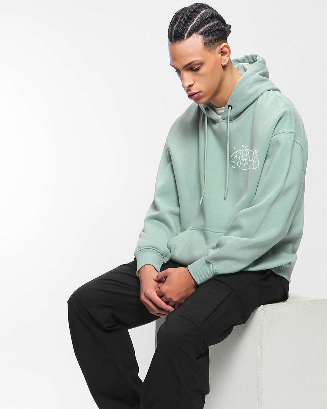 Buy Men's Sage Green Brain Wash Graphic Printed Oversized Hoodies ...