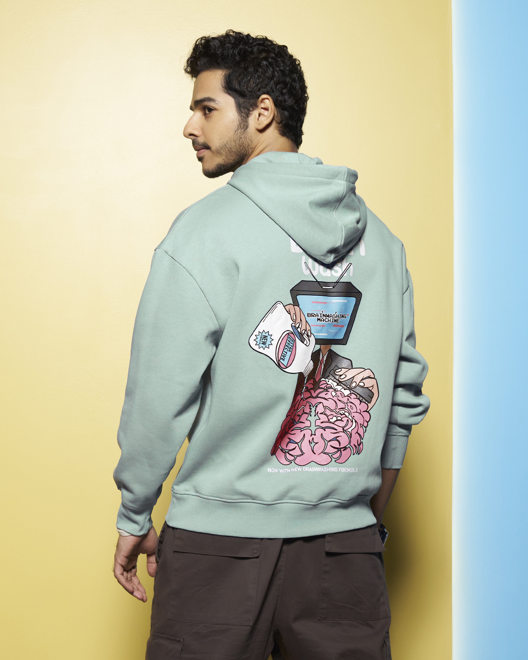 Buy Men's Sage Green Brain Wash Graphic Printed Oversized Hoodies ...