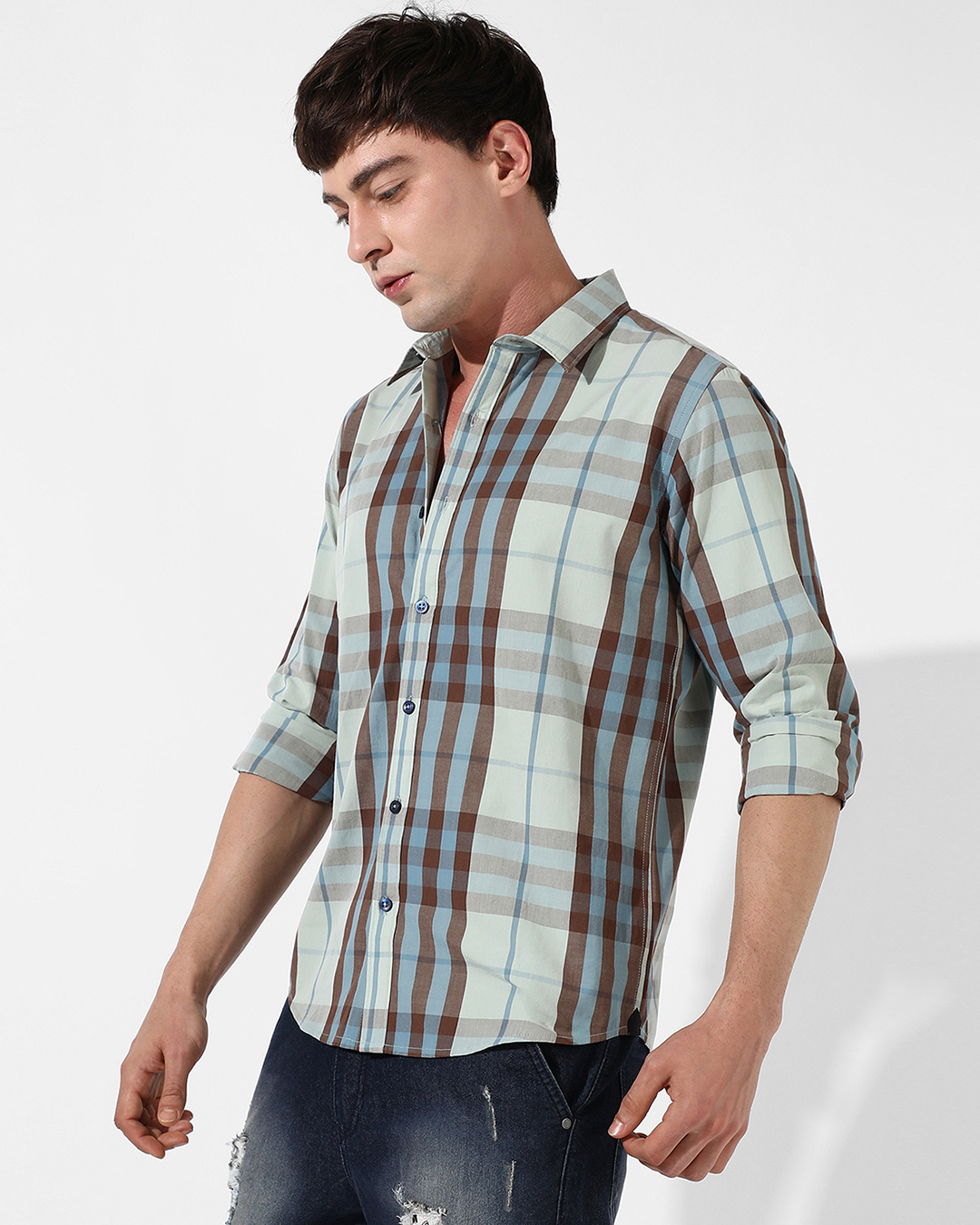 Buy Men's Sage Green Checked Shirt Online at Bewakoof