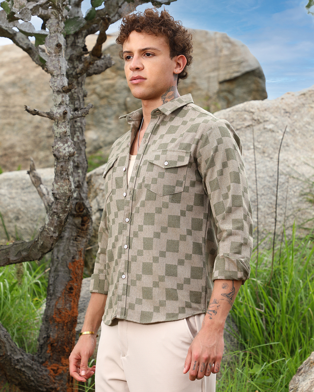 Buy Men's Sage Green Textured Shirt Online at Bewakoof