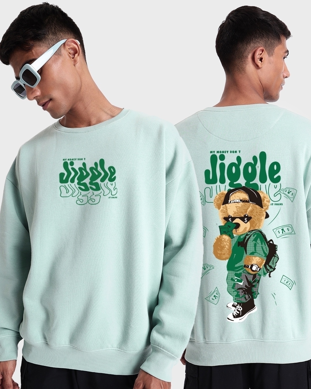Buy Men's Sage Green Money Don't Jiggle Graphic Printed Oversized ...