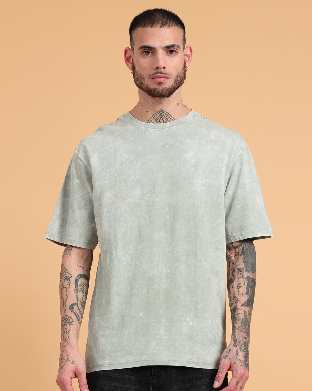Buy Men's Sage Green Oversized Acid Wash T-shirt Online at Bewakoof