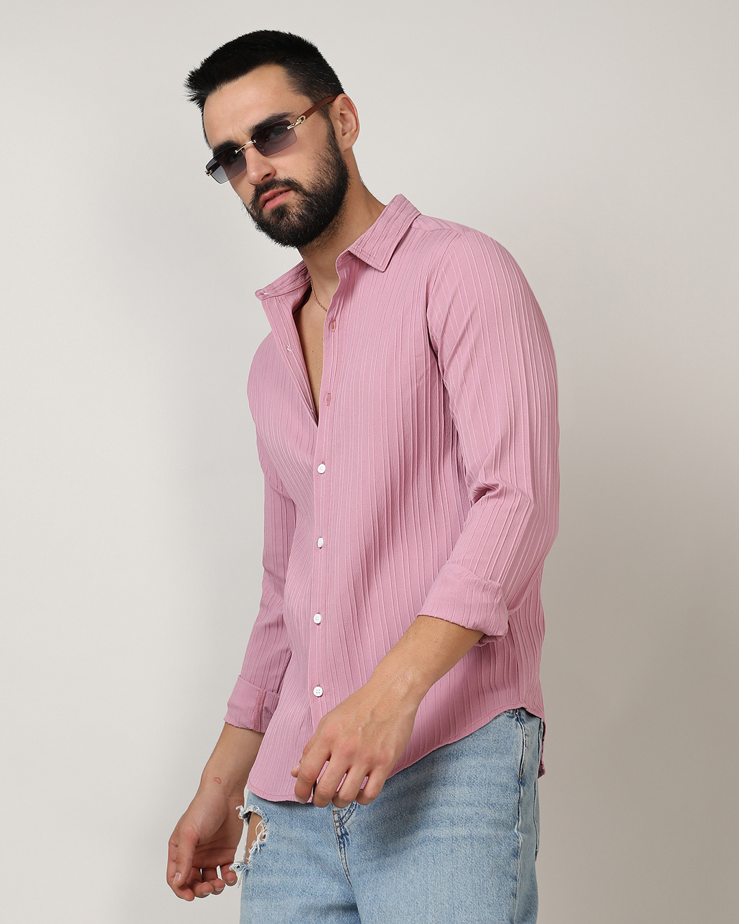 Buy Men's Salmon Pink Textured Shirt Online at Bewakoof