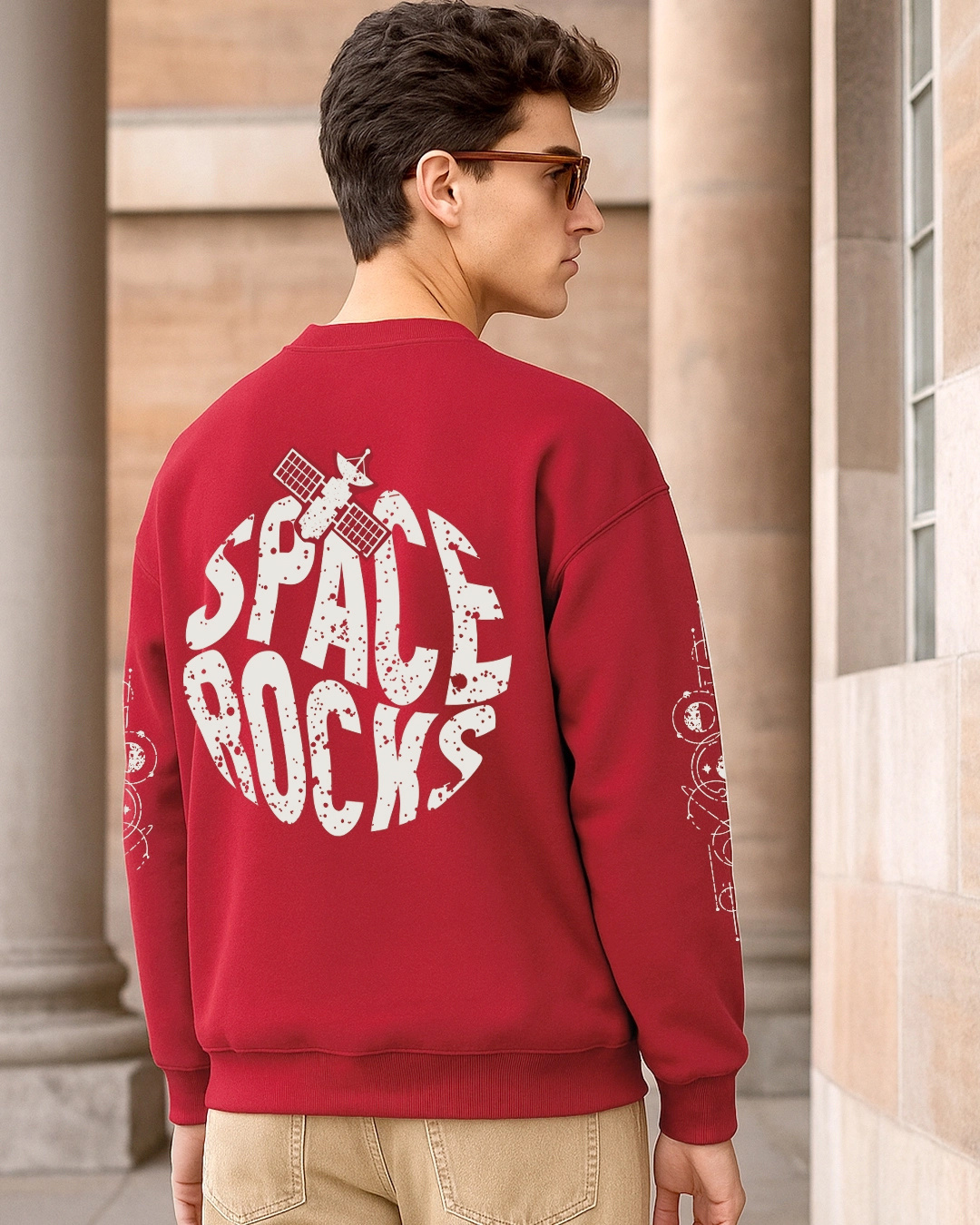 Buy Men's Salsa Red Space Rocks Graphic Printed Oversized Sweatshirt ...