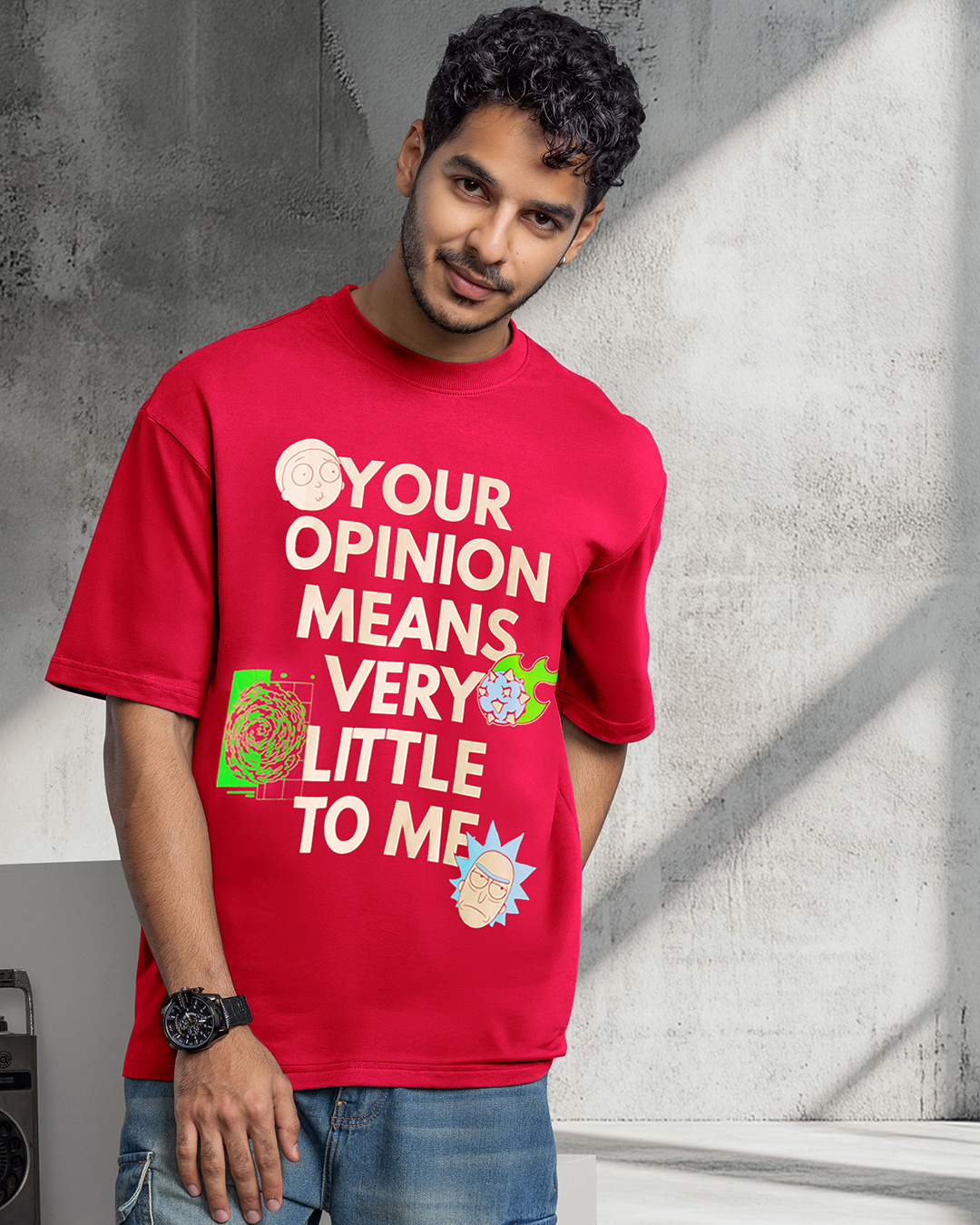 Buy Men's Salsa Red Your Opinion Typography Oversized T-shirt Online at ...