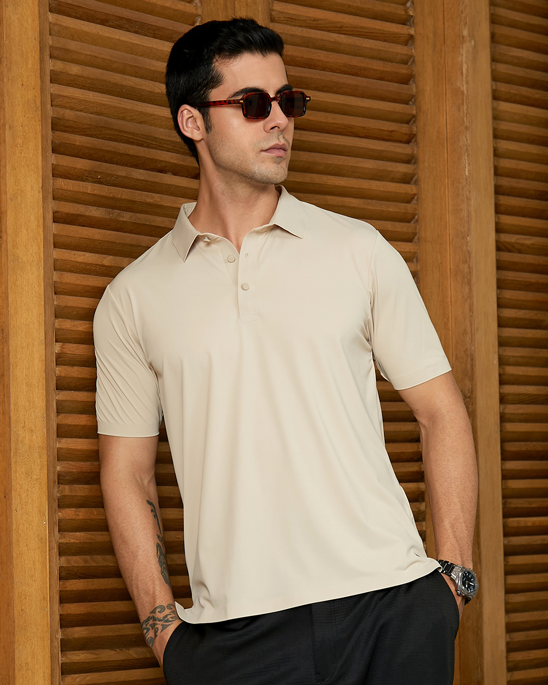 Buy Men's Saltbox Beige Polo T-shirt Online at Bewakoof