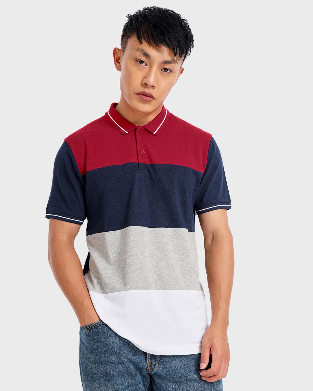 Buy Men's Red & Blue Color Block Polo T-shirt Online at Bewakoof