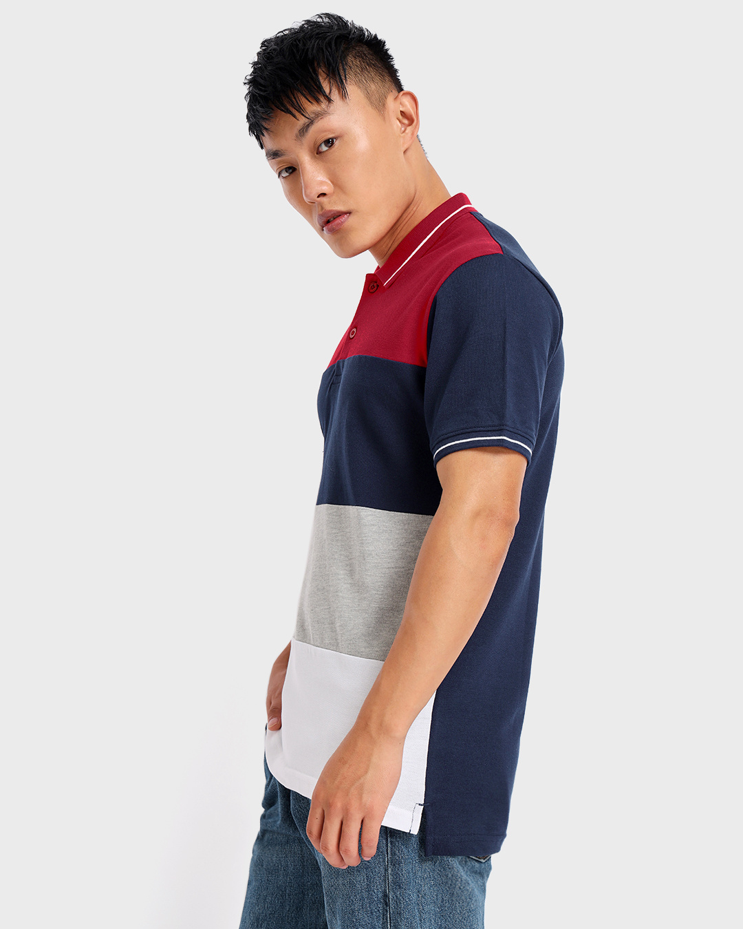 Buy Men's Red & Blue Color Block Polo T-shirt Online at Bewakoof