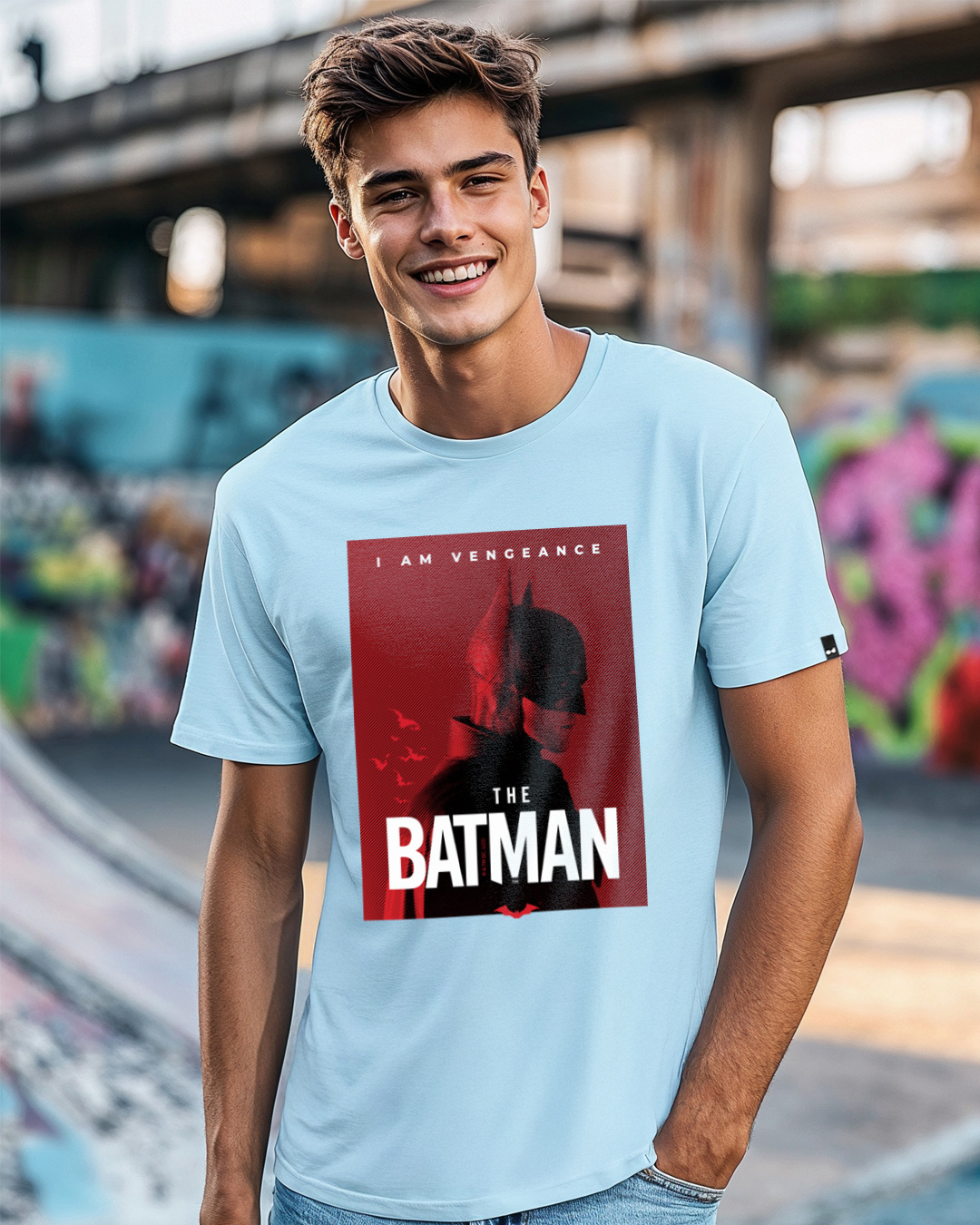Buy Men's Sky Blue Batman Poster Graphic Printed T-shirt Online at Bewakoof