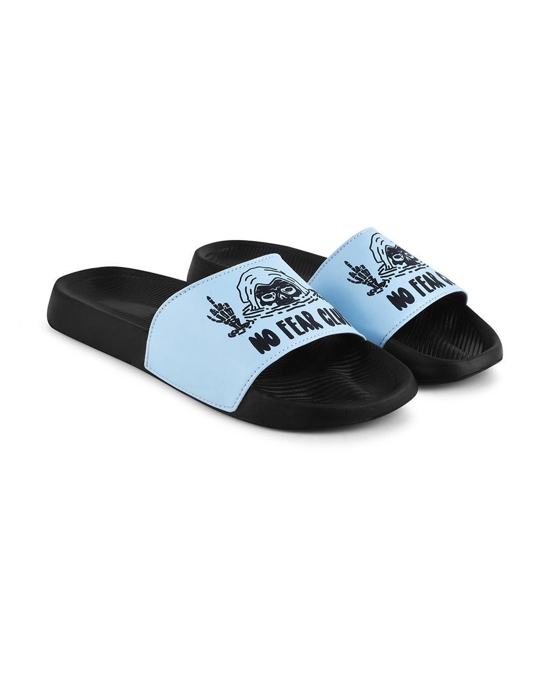 Buy Men's Sky Blue & Black Printed Sliders Online in India at Bewakoof