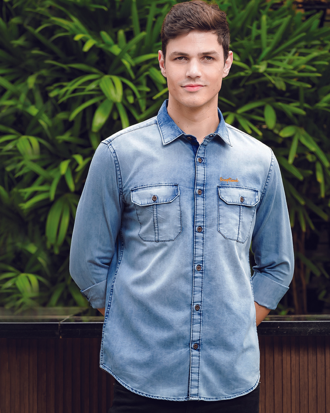 Buy Men's Slate Blue Washed Denim Shirt Online at Bewakoof