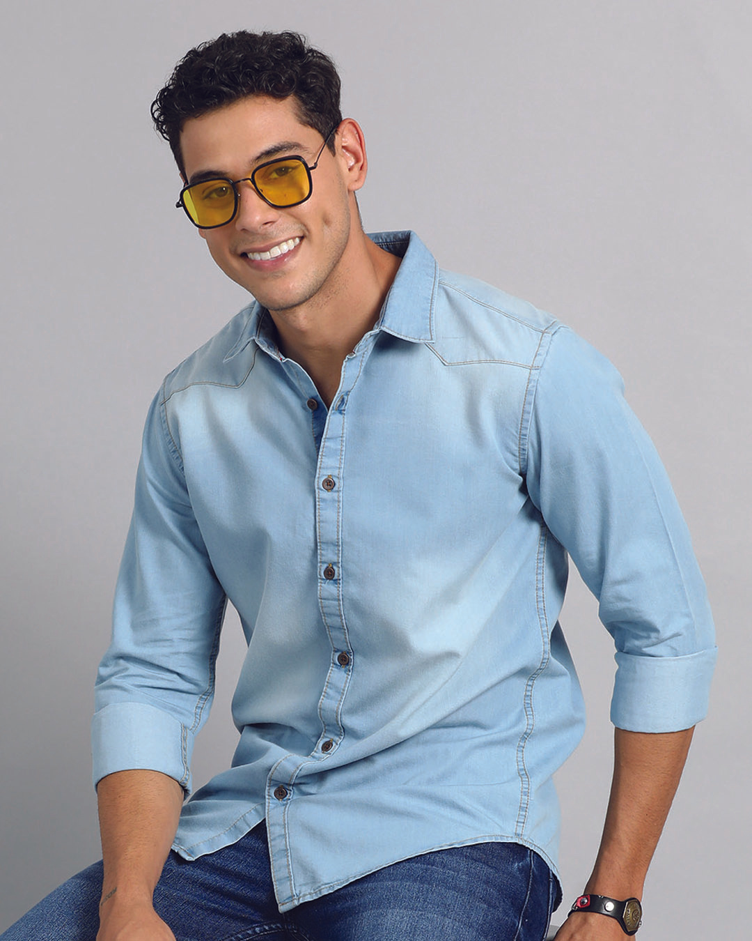 Buy Men's Slate Blue Washed Denim Shirt Online at Bewakoof