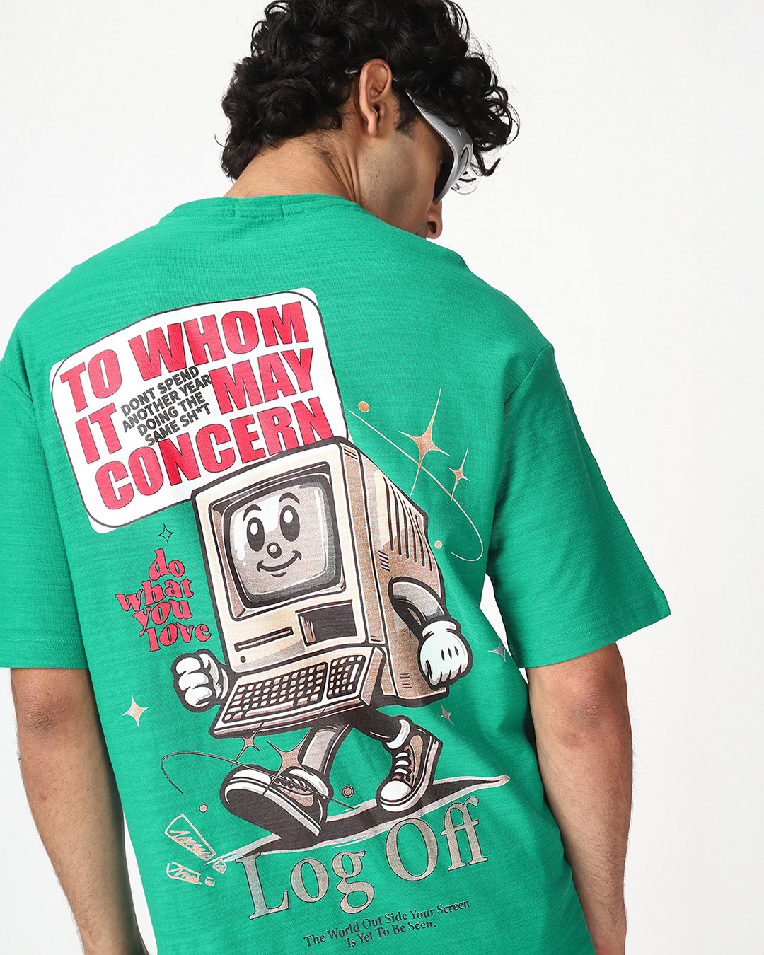 Buy Men's Slushy Green Log Off Graphic Printed Oversized T-shirt Online ...