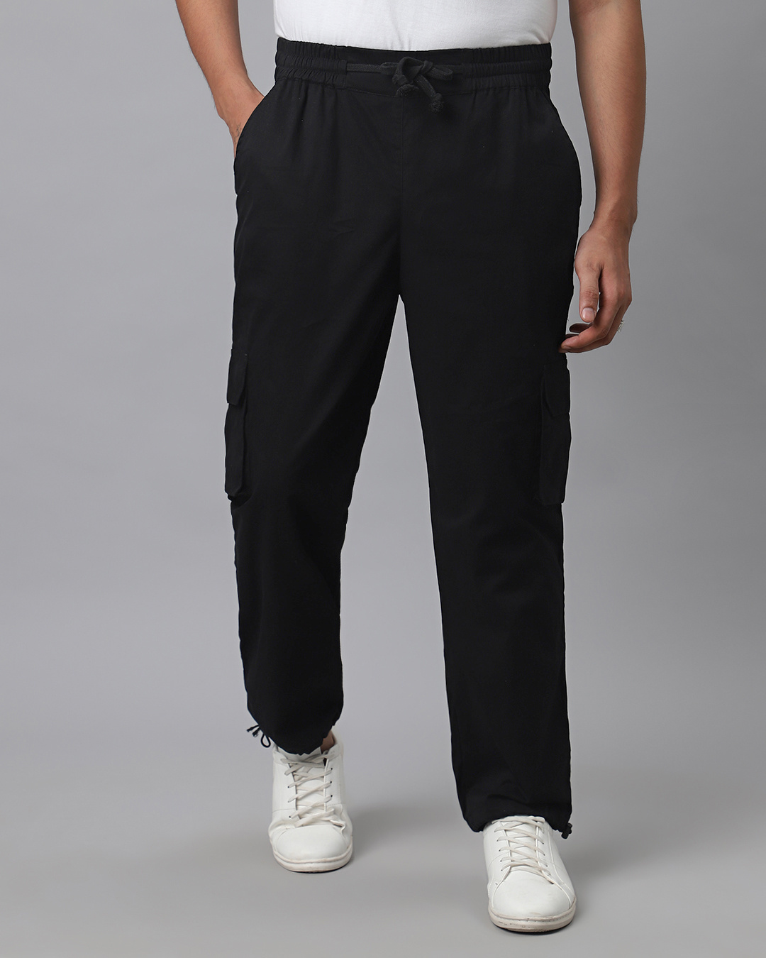 Buy Men's Space Black Loose Comfort Fit Cargo Parachute Pants Online at ...