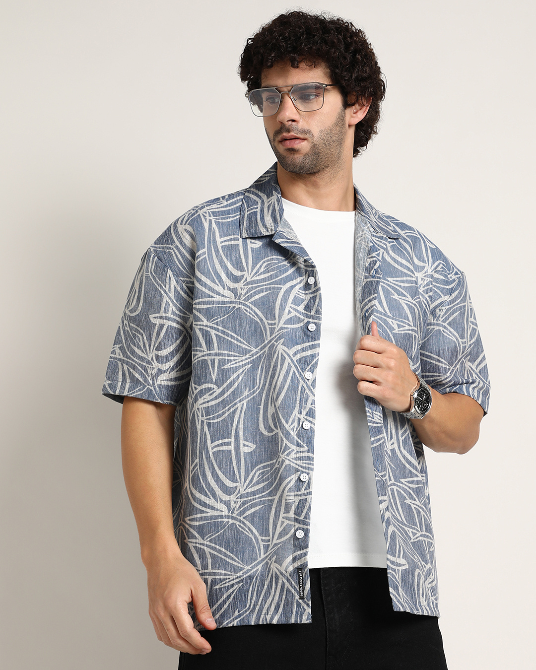 Buy Men's Steel Blue All Over Printed Oversized Shirt Online at Bewakoof