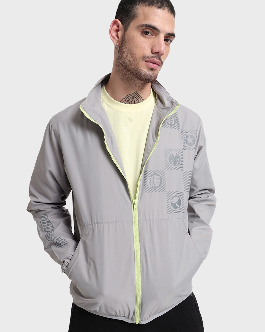 Buy Men's Steel Grey Printed Windcheater Jacket Online at Bewakoof