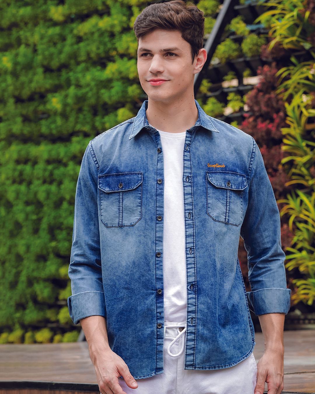 Buy Men's Stone Blue Washed Denim Shirt Online at Bewakoof