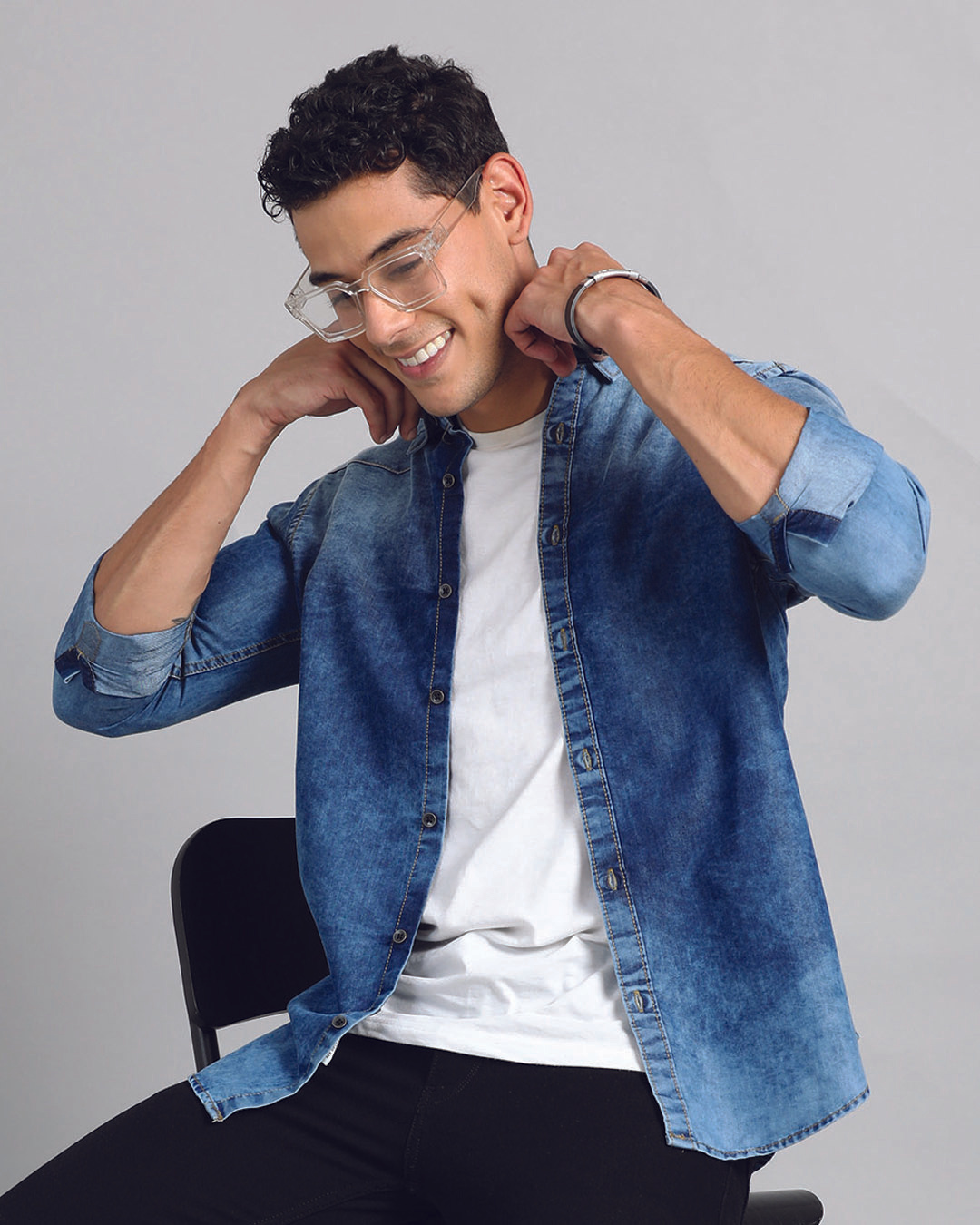 Buy Men's Stone Blue Washed Denim Shirt Online at Bewakoof