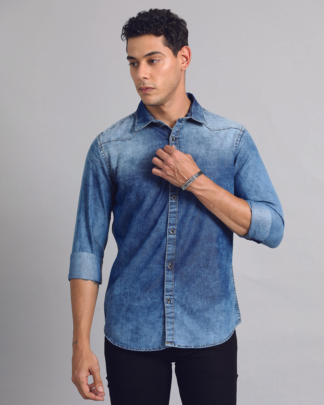 Buy Men's Stone Blue Washed Denim Shirt Online at Bewakoof