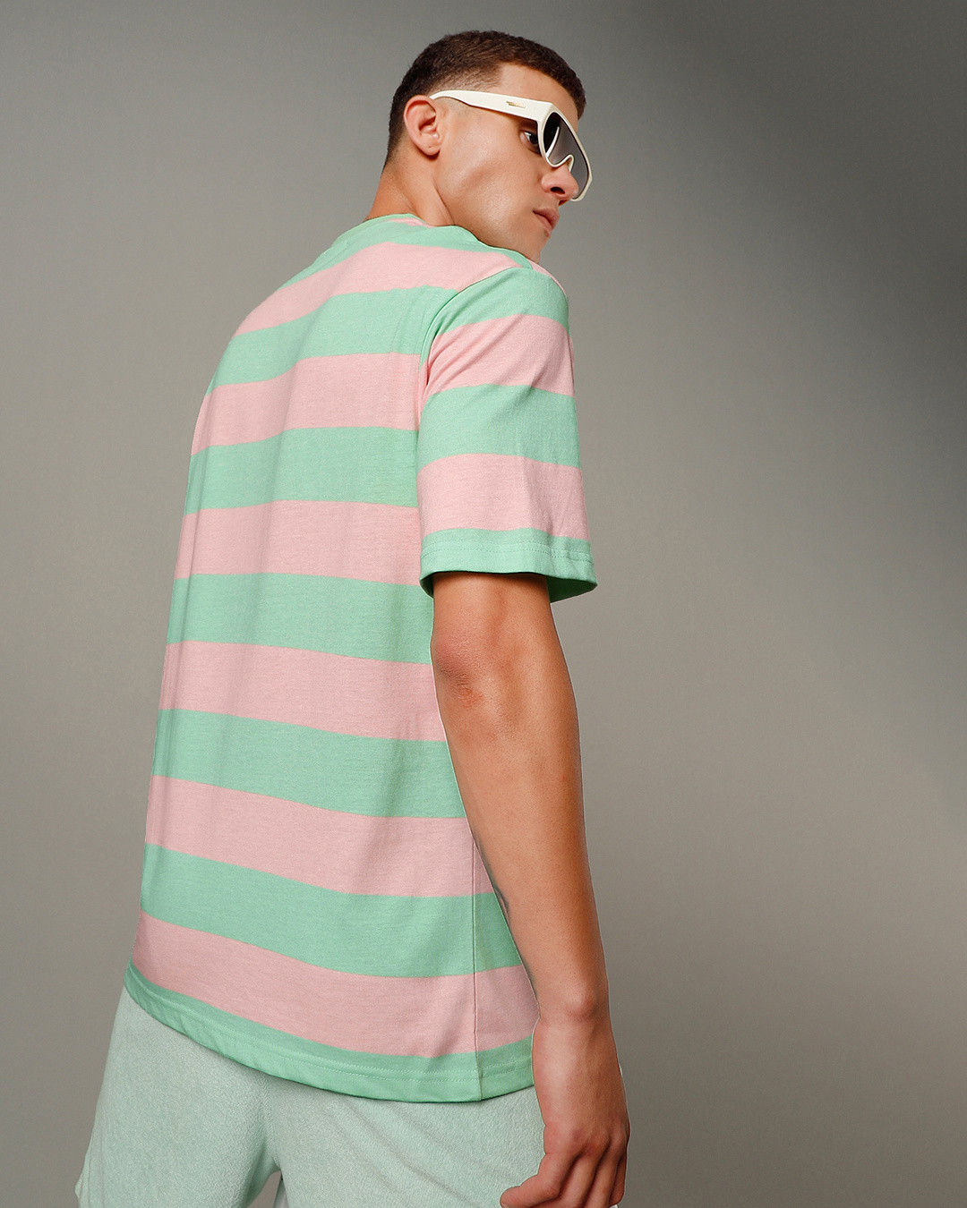 Buy Mens Green And Pink Striped Oversized T Shirt Online At Bewakoof