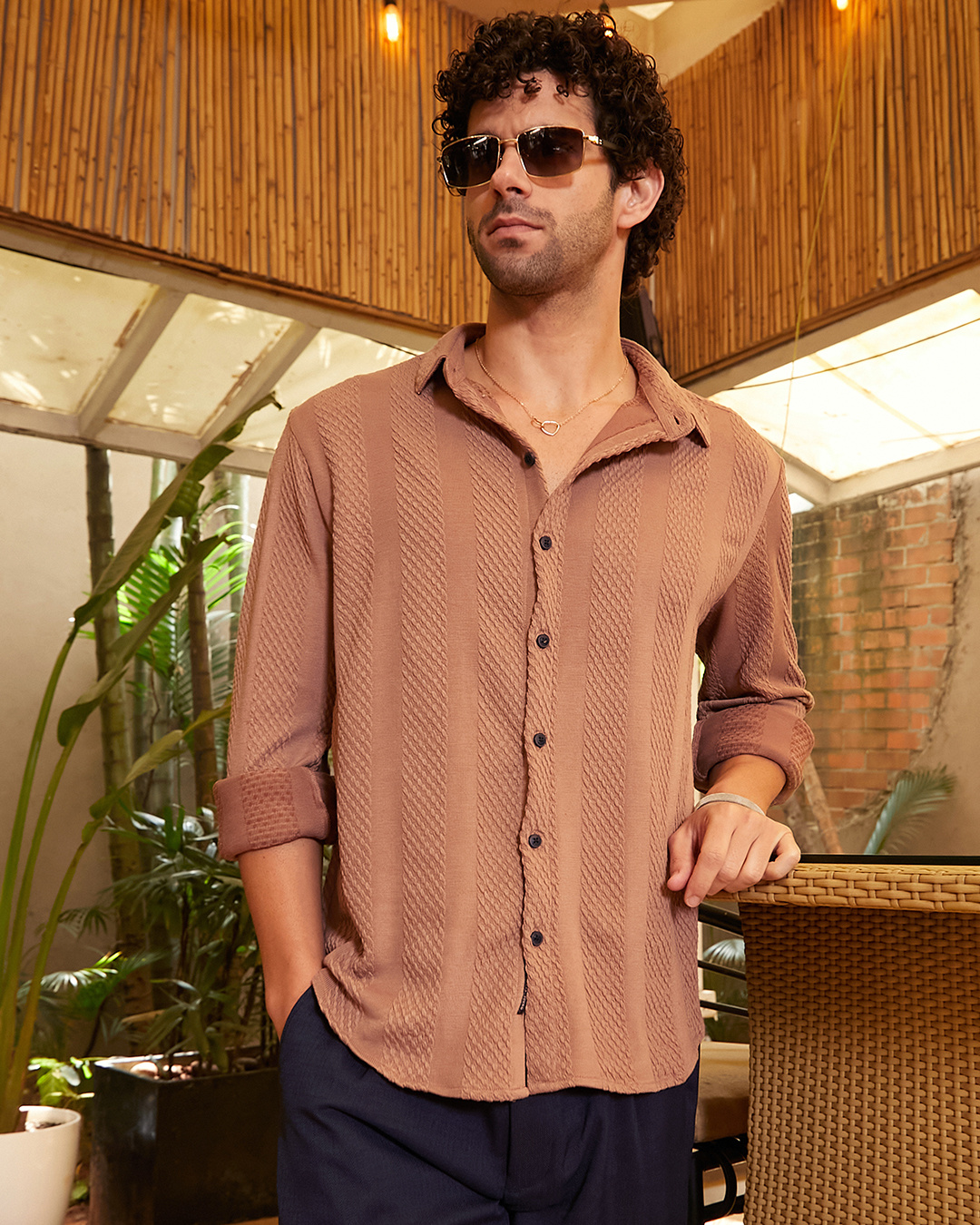 Buy Men's Tan Brown Textured Shirt Online at Bewakoof