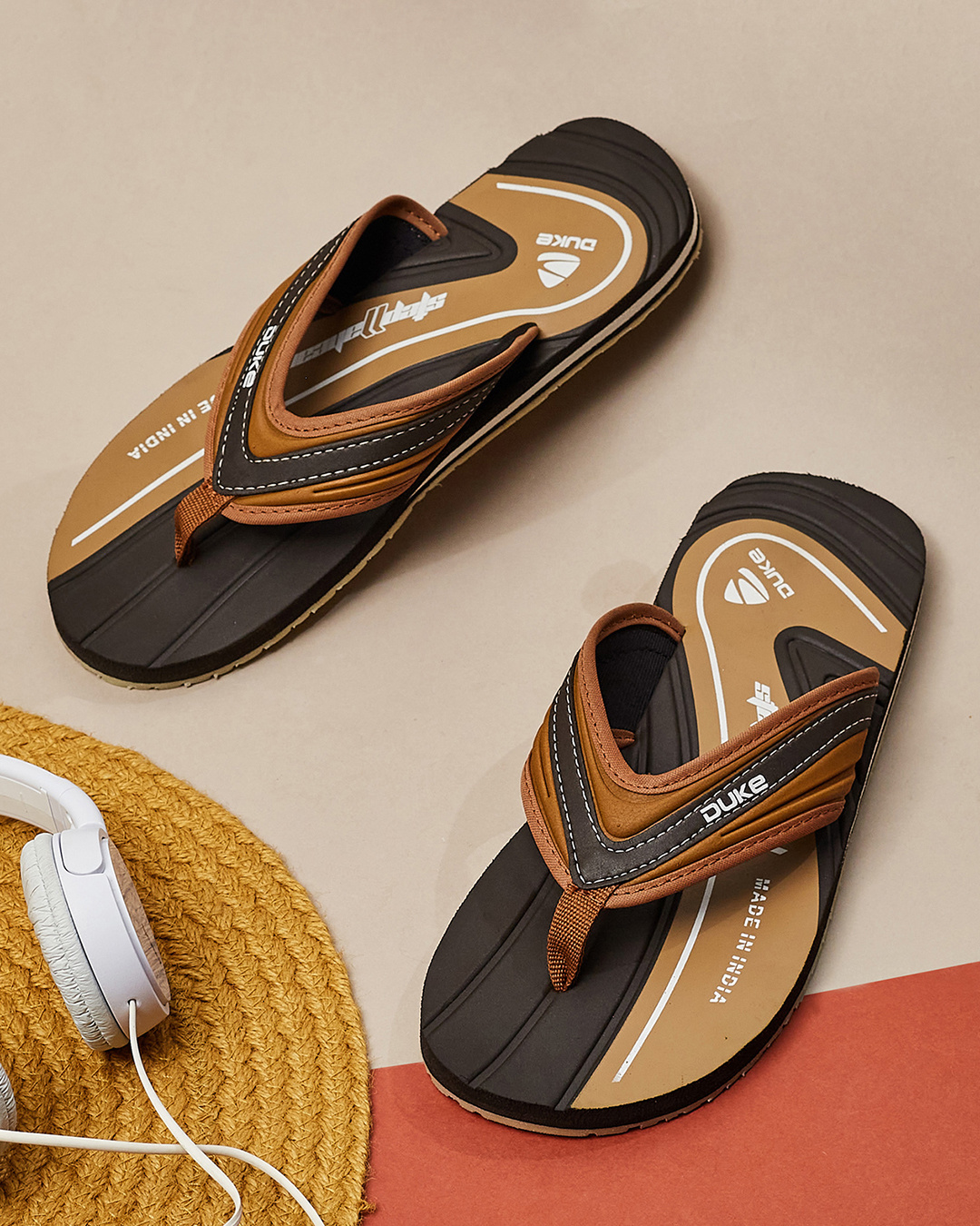 Buy Men's Tan Printed Flip Flops Online in India at Bewakoof