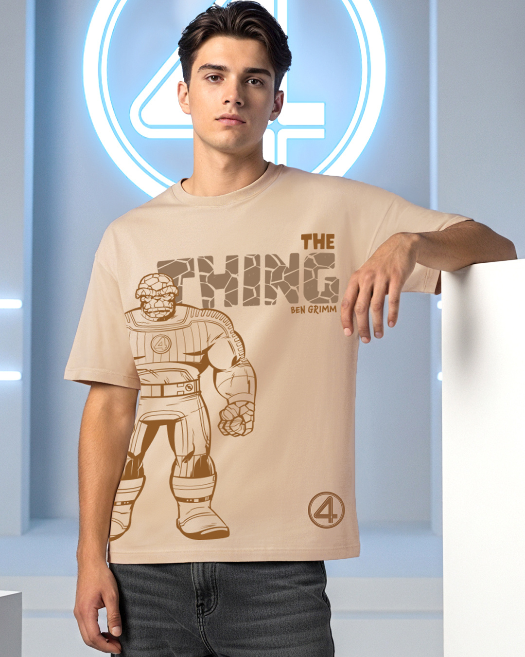 Buy Men's Taupe Brown The Thing Graphic Printed Oversized T-shirt ...