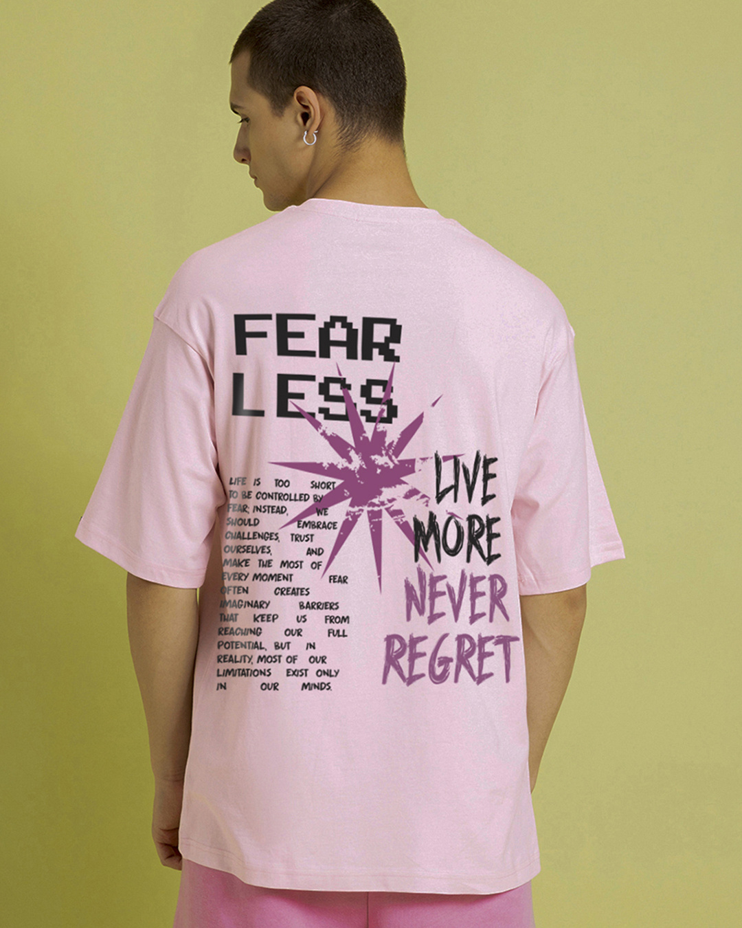 Buy Men's Pink Fearless Graphic Printed Oversized T-shirt Online at ...