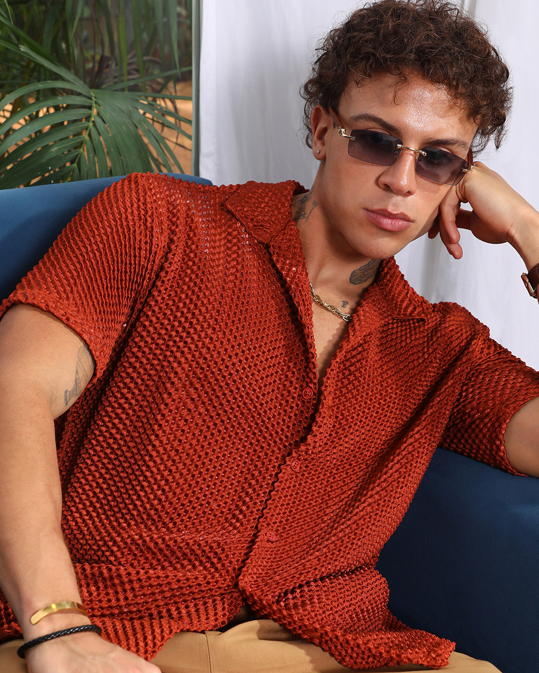 Buy Men's Terracotta Brown Textured Shirt Online at Bewakoof