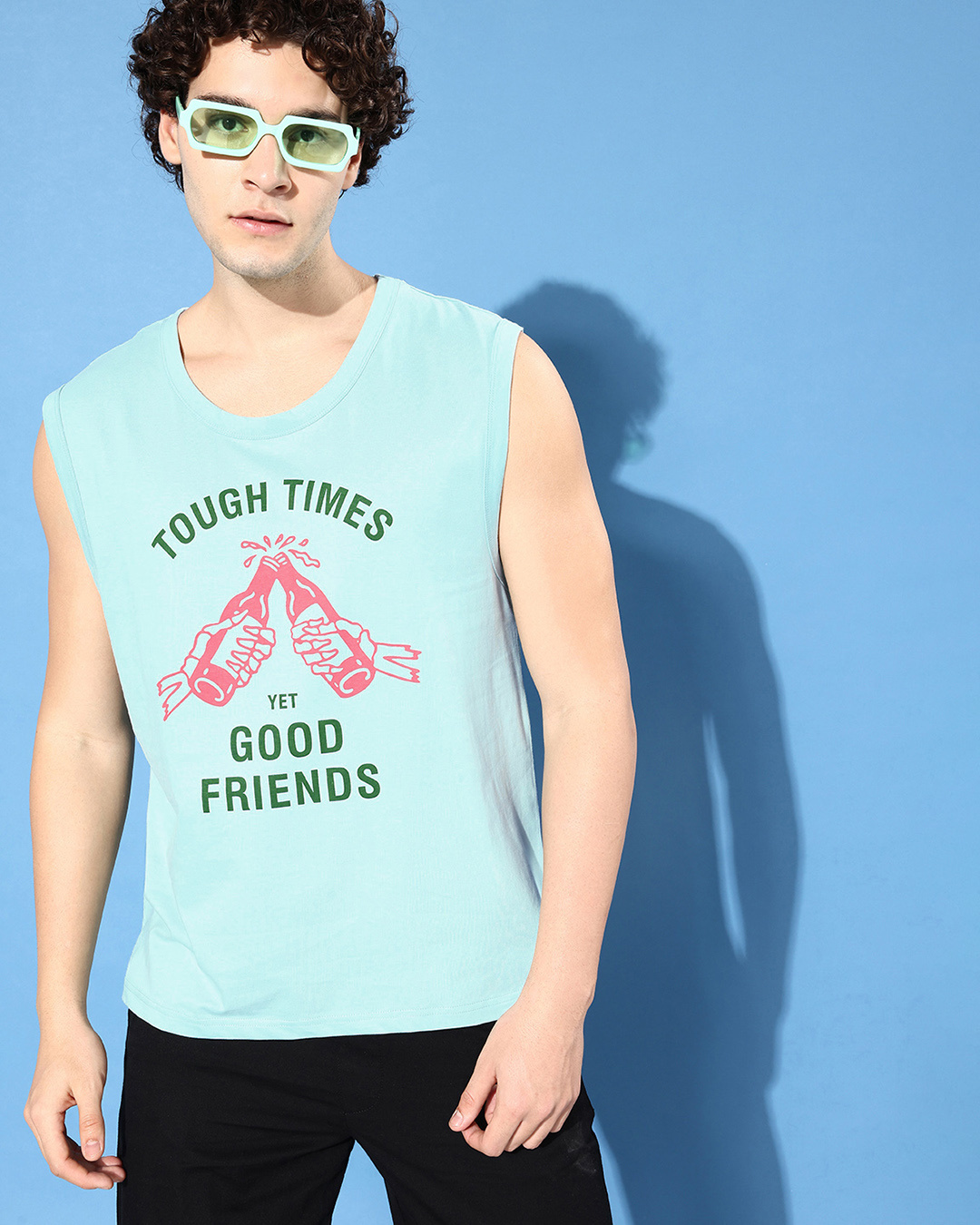 Buy Men's Turquoise Blue Graphic Printed Oversized Vest Online at Bewakoof