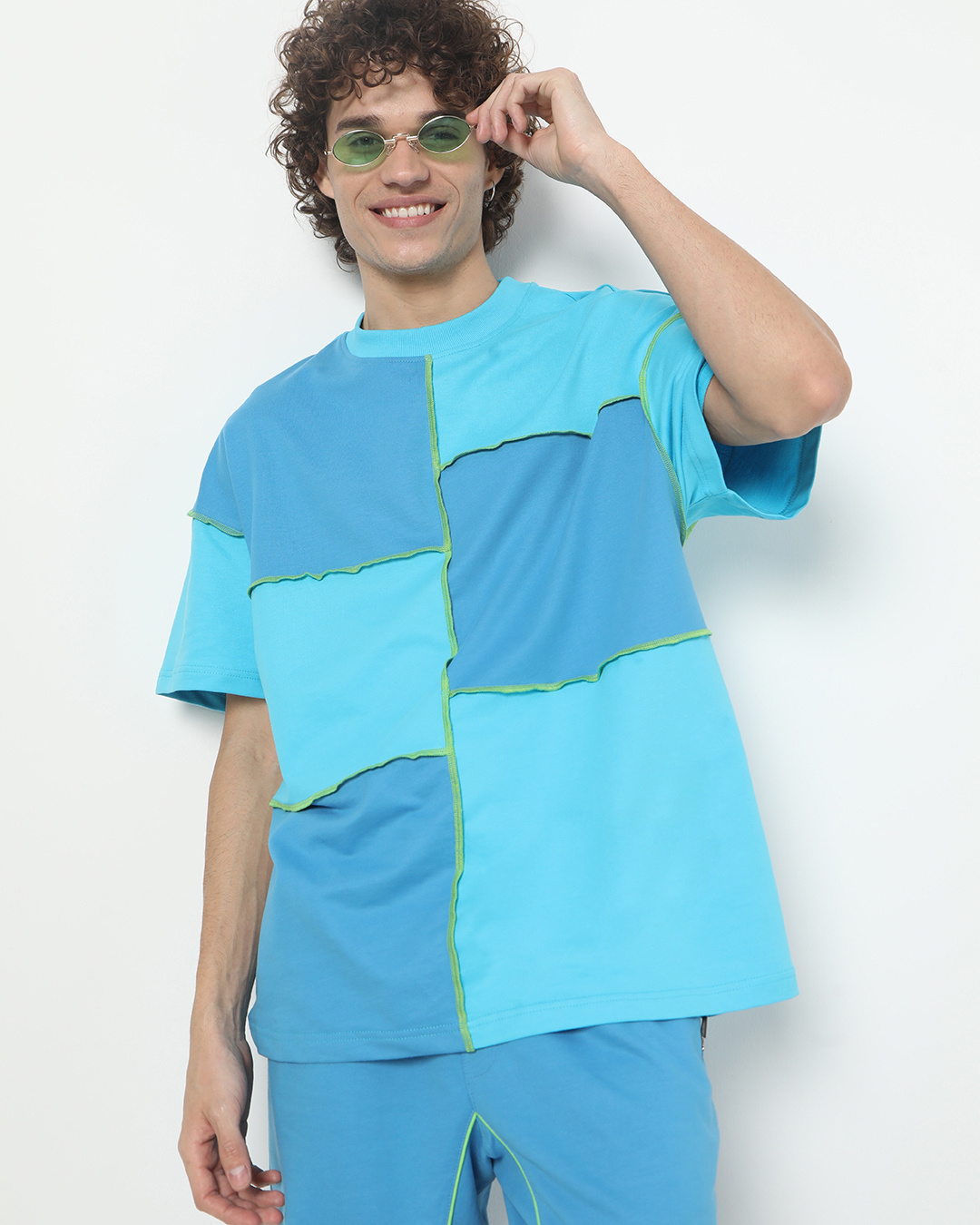 Buy Men's Upbeat Blue Reverse Color Block Oversized T-shirt Online at ...