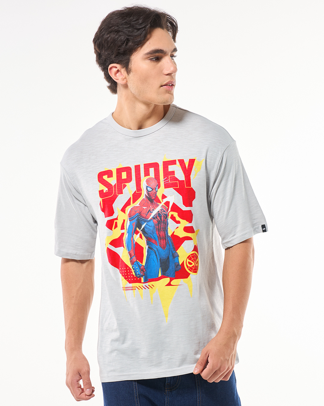 Buy Men's Vapour Blue Spidey Graphic Printed Oversized T-shirt Online ...
