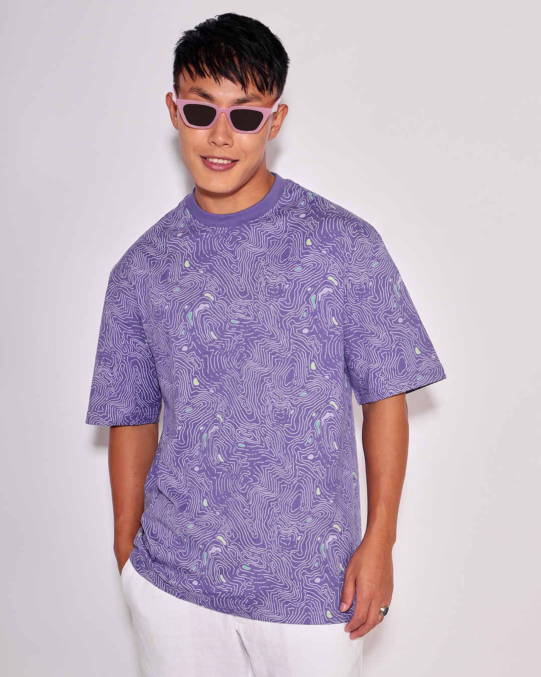 Buy Men's Blue AOP Oversized T-shirt Online at Bewakoof