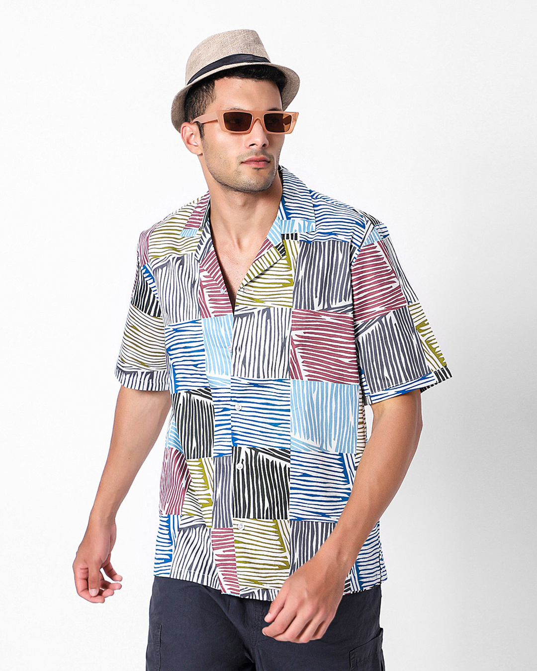 Buy Men's White Abstract Printed Oversized Shirt Online at Bewakoof