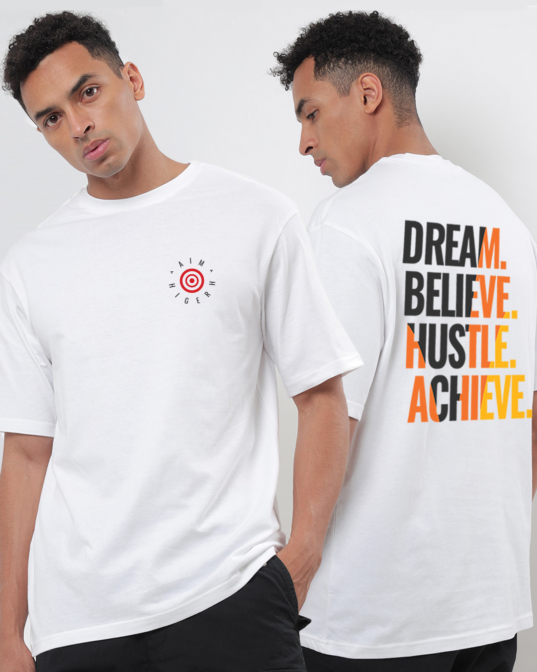 Buy Men's White Aim Higher 2.0 Typography Oversized Fit T-shirt Online ...