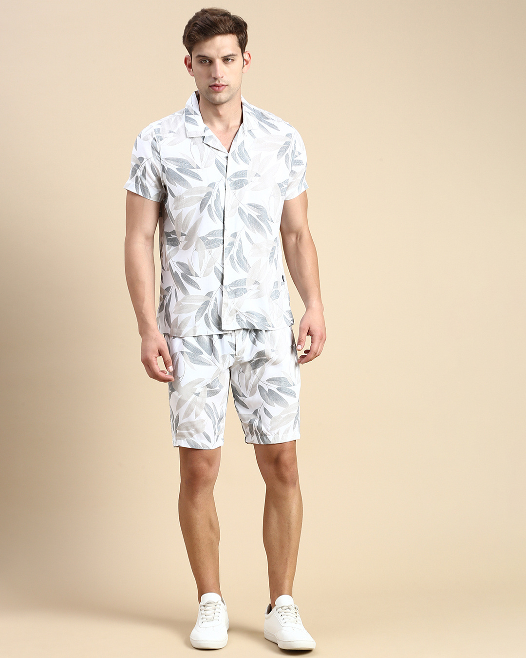 Buy Mens White All Over Leaf Printed Slim Fit Co Ordinates Online In
