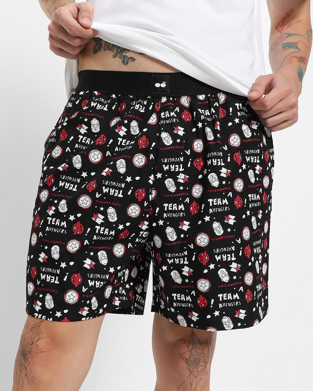 Buy Men's Black All Over Team Avengers Printed Boxers Online in India ...
