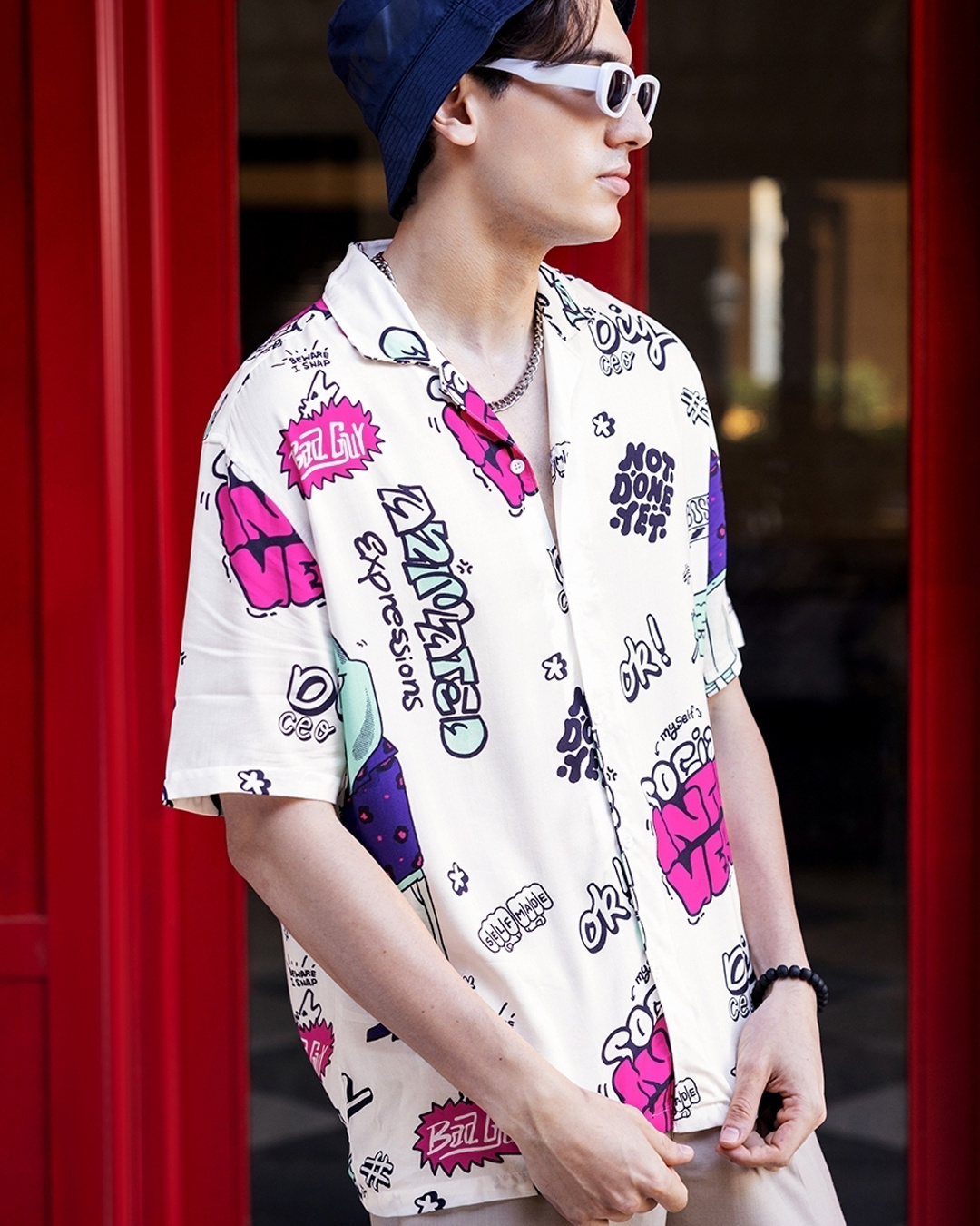 Buy Mens White All Over Printed Oversized Shirt Online At Bewakoof
