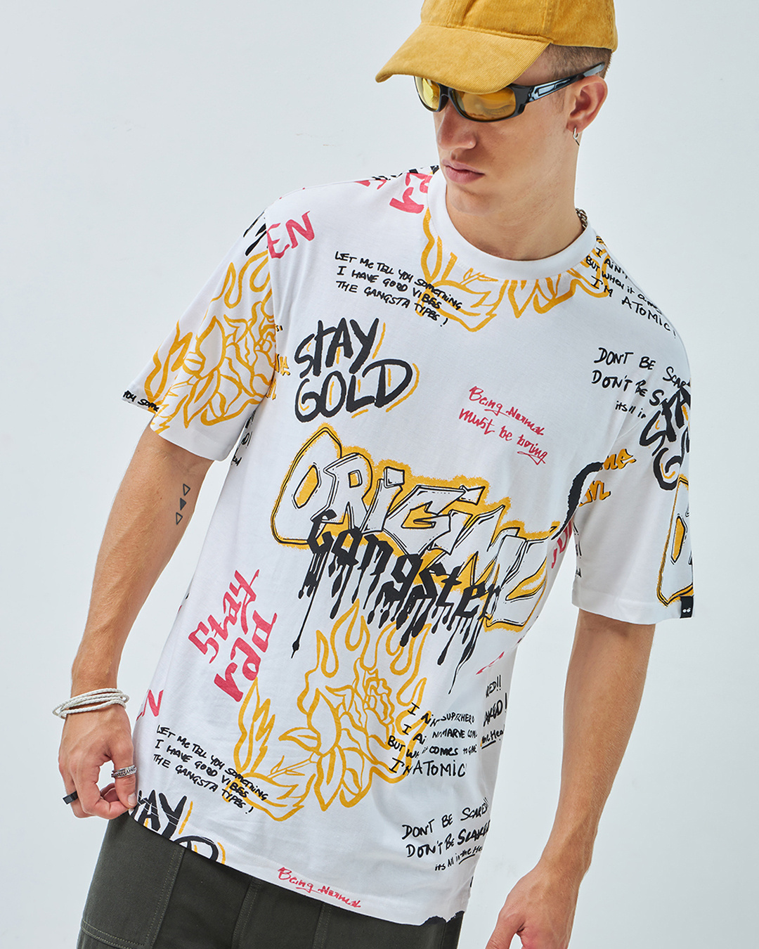 Buy Mens White Original Gangster All Over Printed Oversized T Shirt