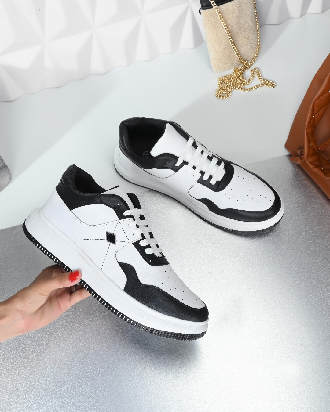 Buy Men's White & Black Color Block Sneakers Online in India at Bewakoof