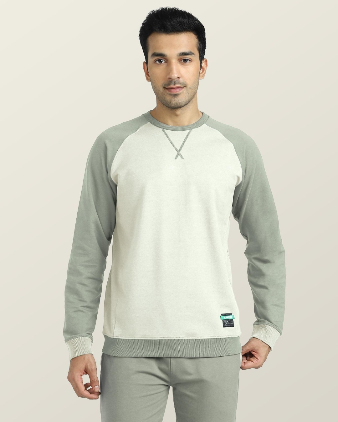 Buy Men's White & Green Color Block Sweatshirt Online at Bewakoof