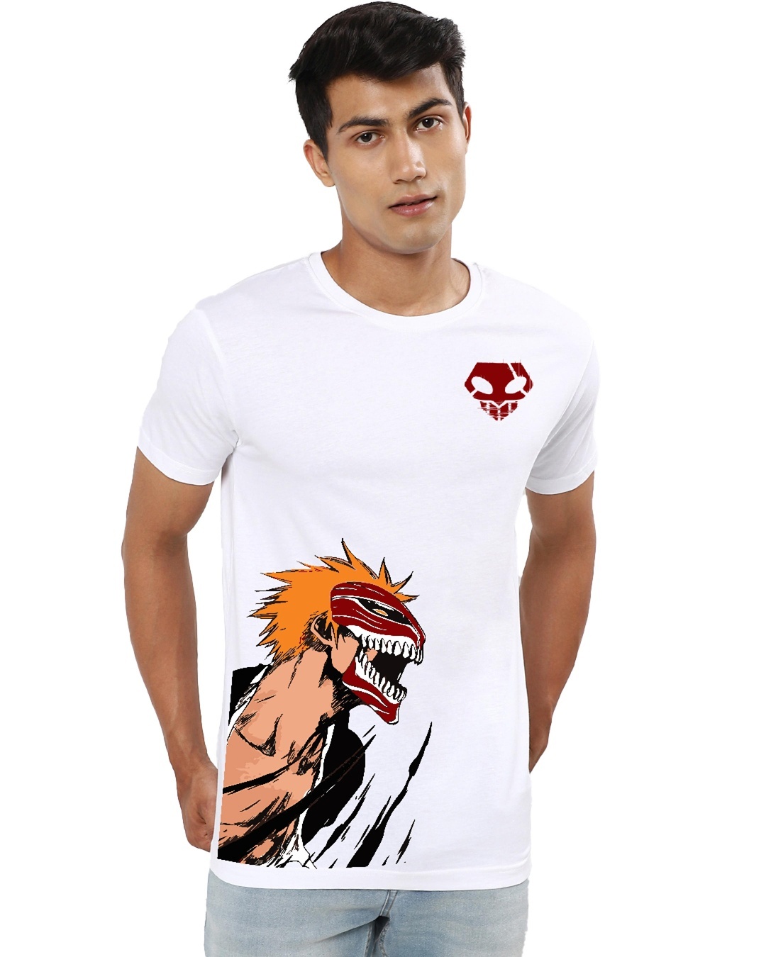 Buy Men's White Anime Ichigo Hollow Graphic Printed T-shirt Online at ...