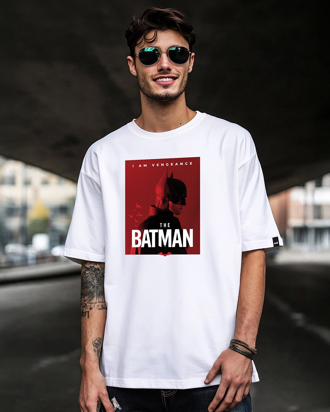 Buy Men's White Batman Poster Graphic Printed Oversized T-shirt Online ...