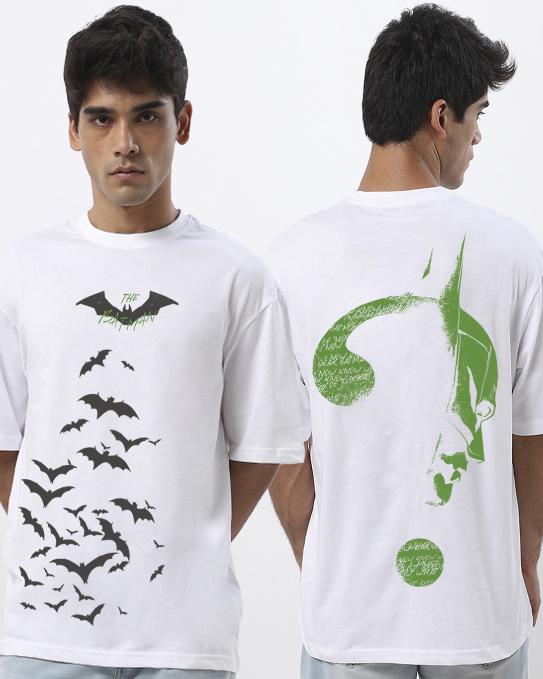 Buy Men's White Batman Riddle Graphic Printed Oversized T-shirt Online ...