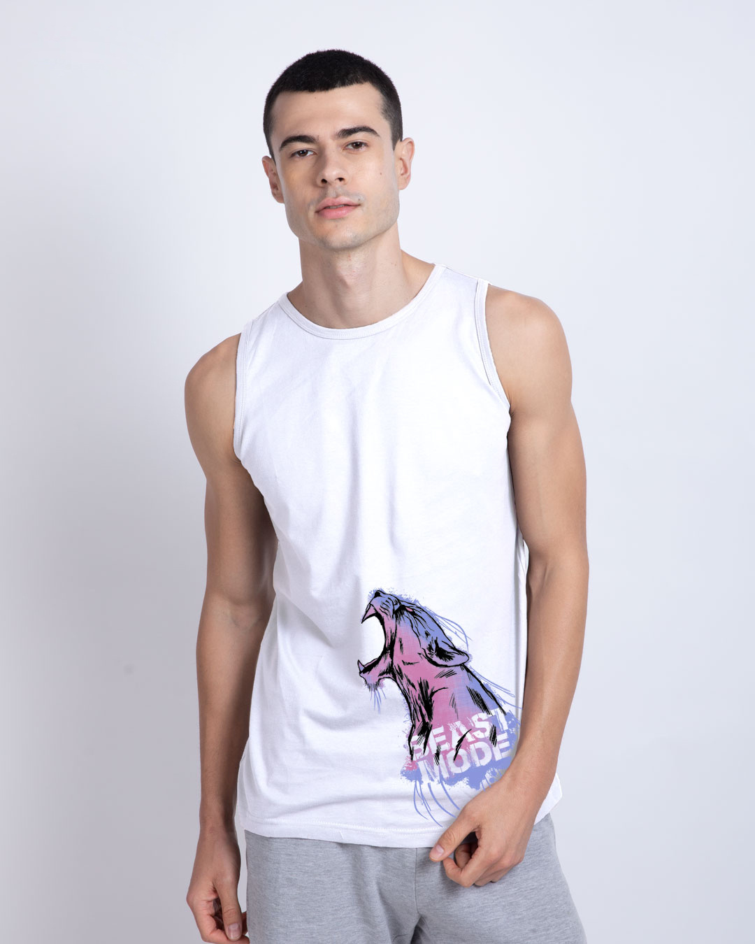 Buy Men's White Beast Mode Graphic Printed Vest Online in India at Bewakoof