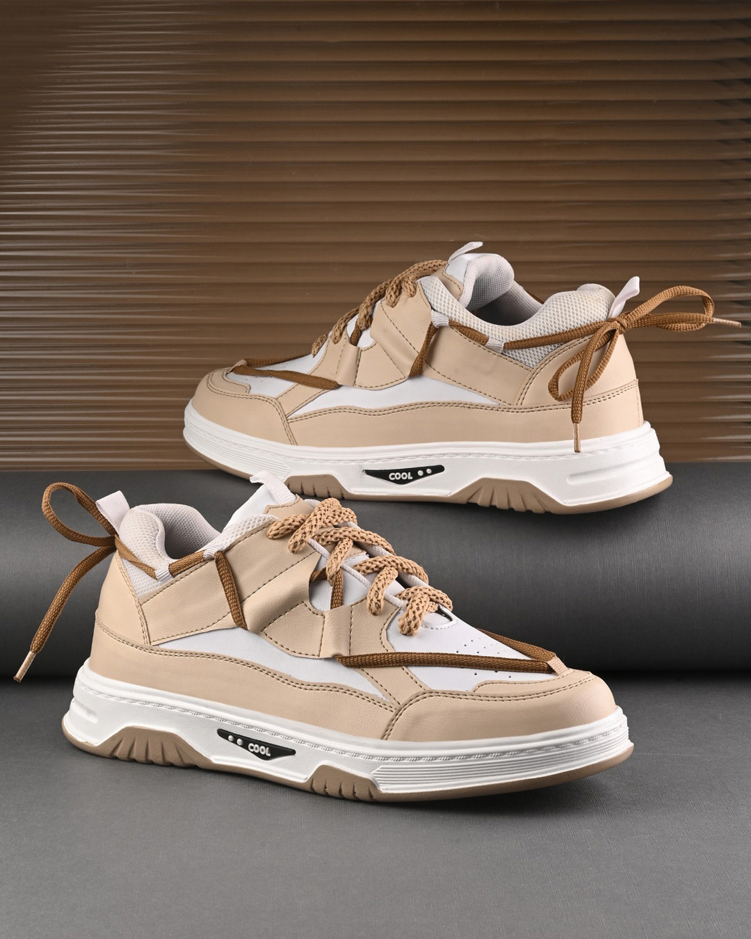 Buy Men's White & Beige Color Block Sneakers Online in India at Bewakoof