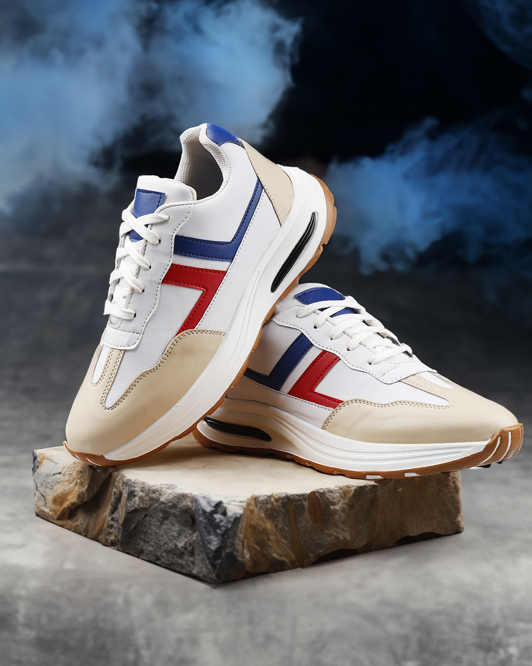 Buy Men's White & Beige Color Block Sneakers Online in India at Bewakoof