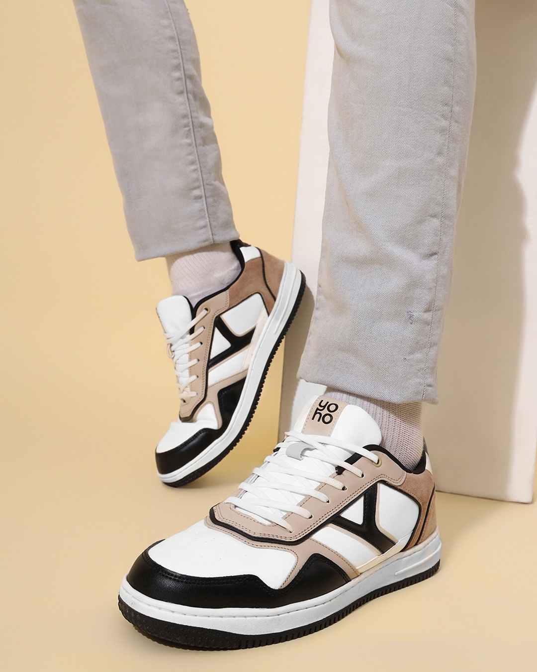 Buy Men's White & Beige Colorblock Sneakers Online in India at Bewakoof