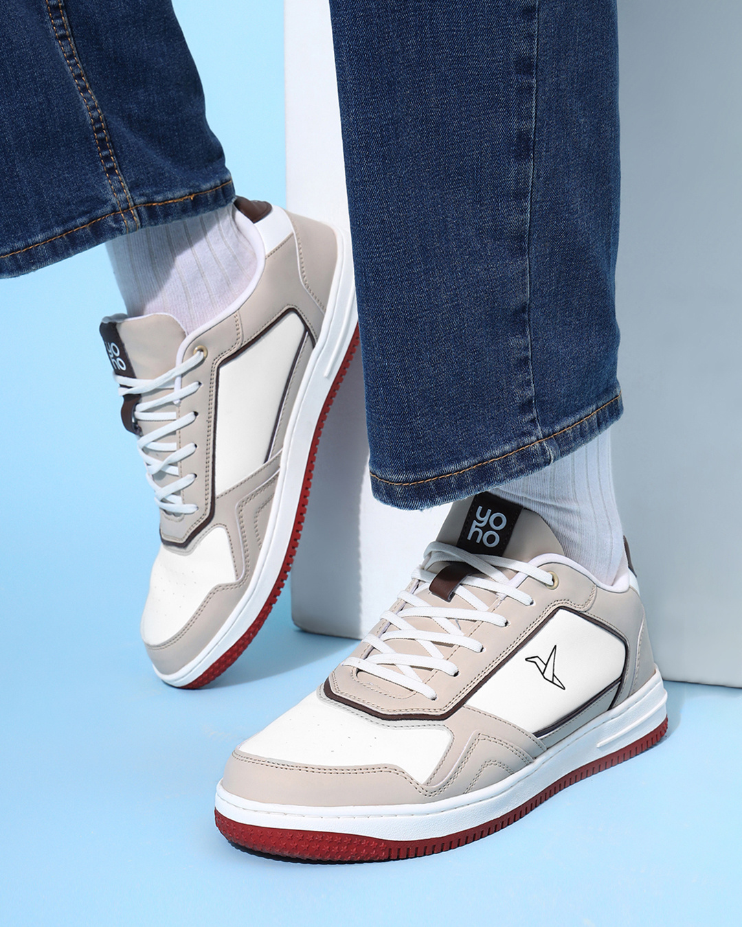 Buy Men's White & Beige Colorblock Sneakers Online in India at Bewakoof