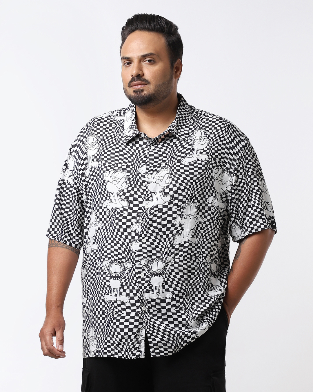 Buy Mens White And Black All Over Printed Oversized Plus Size Shirt